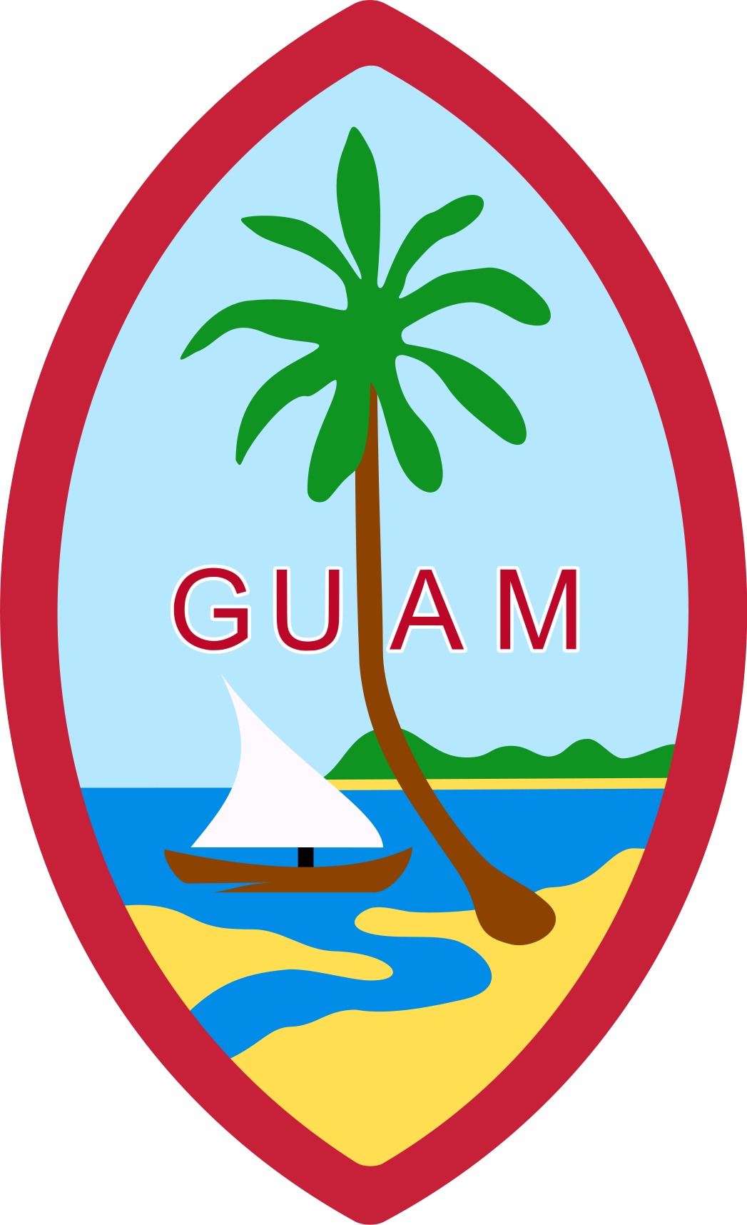 Colorful coat of arms of Guam, with landscape, at white background ...