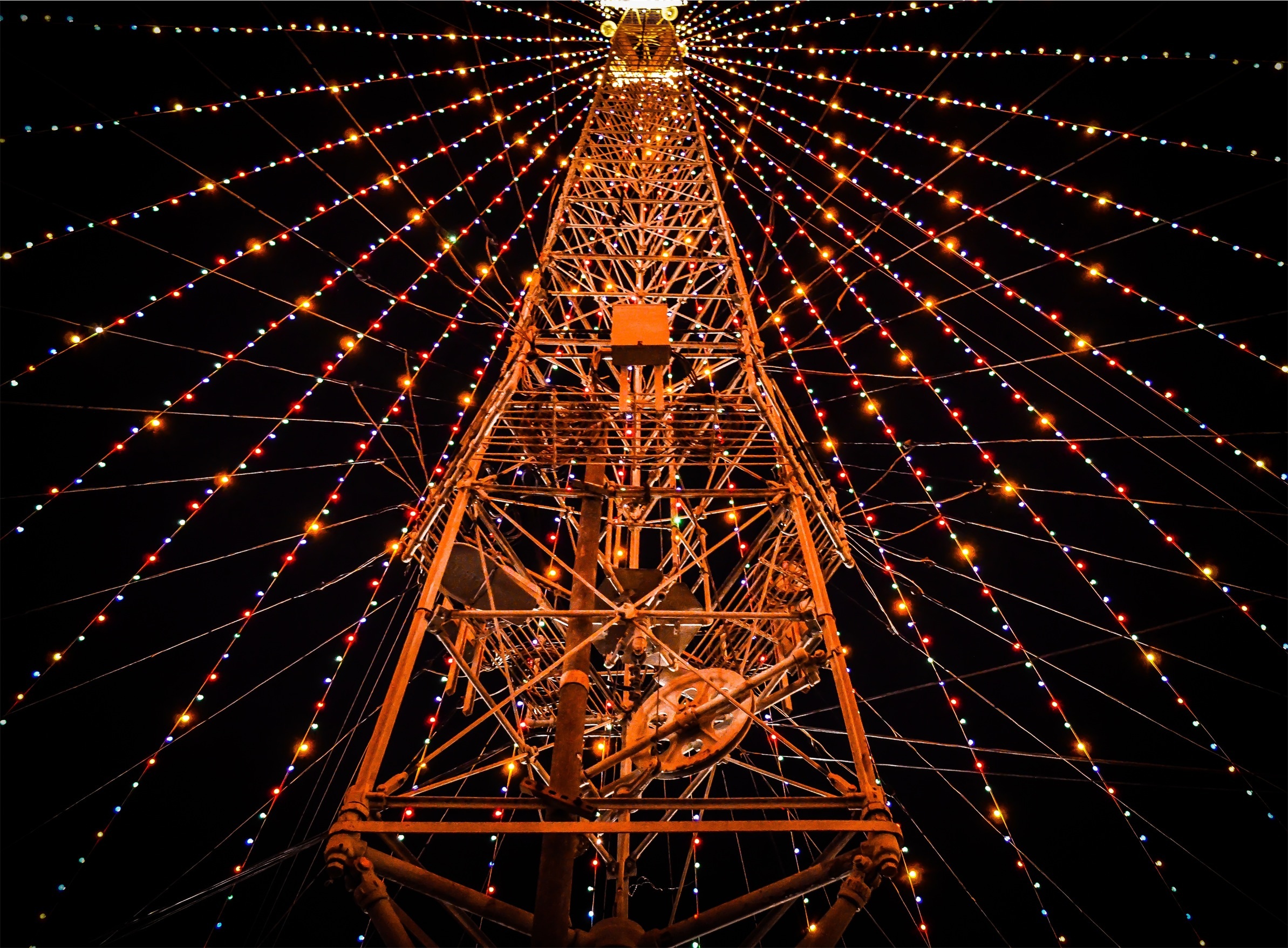 String Lights Tower at Night free image download