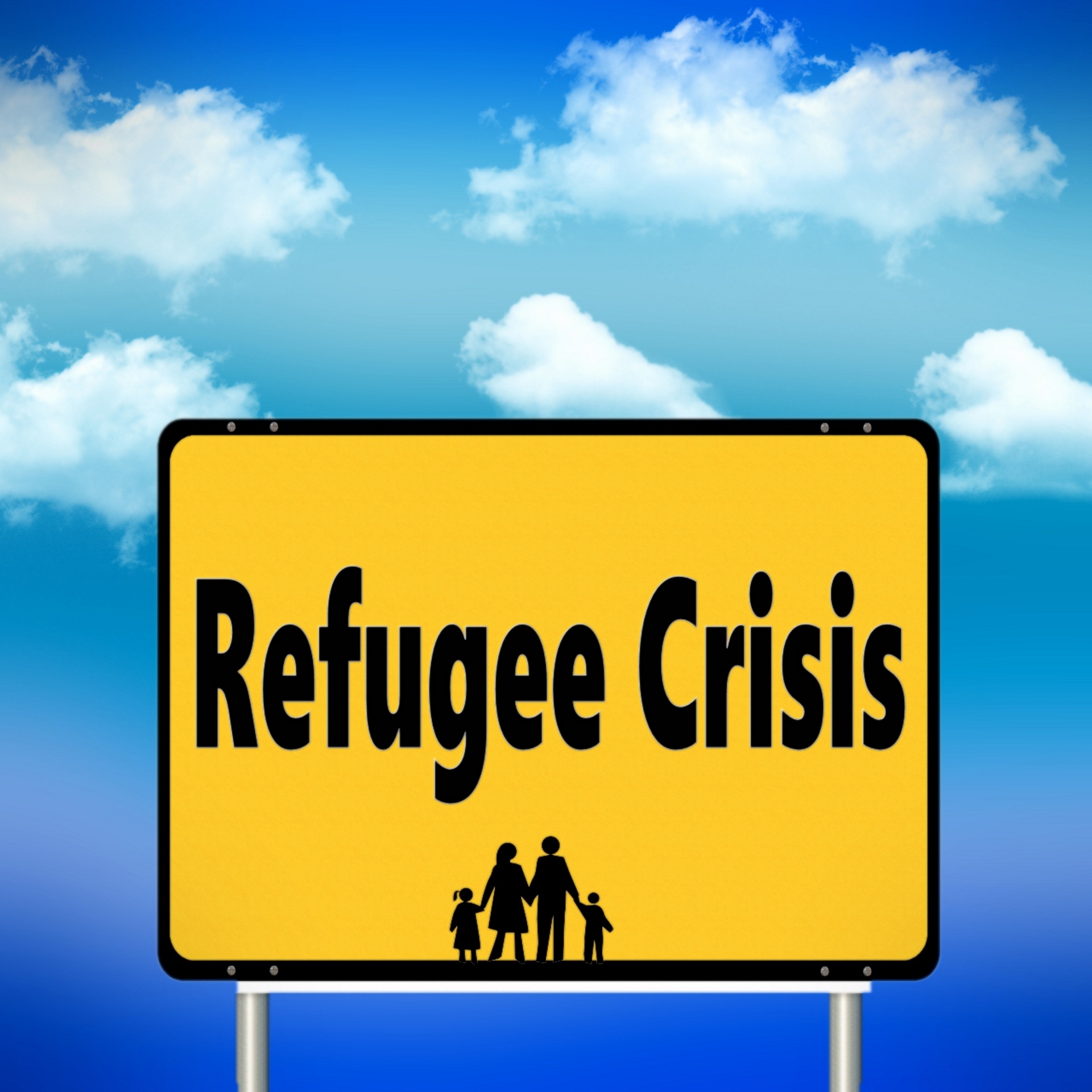 Shield sky human group refugees free image download