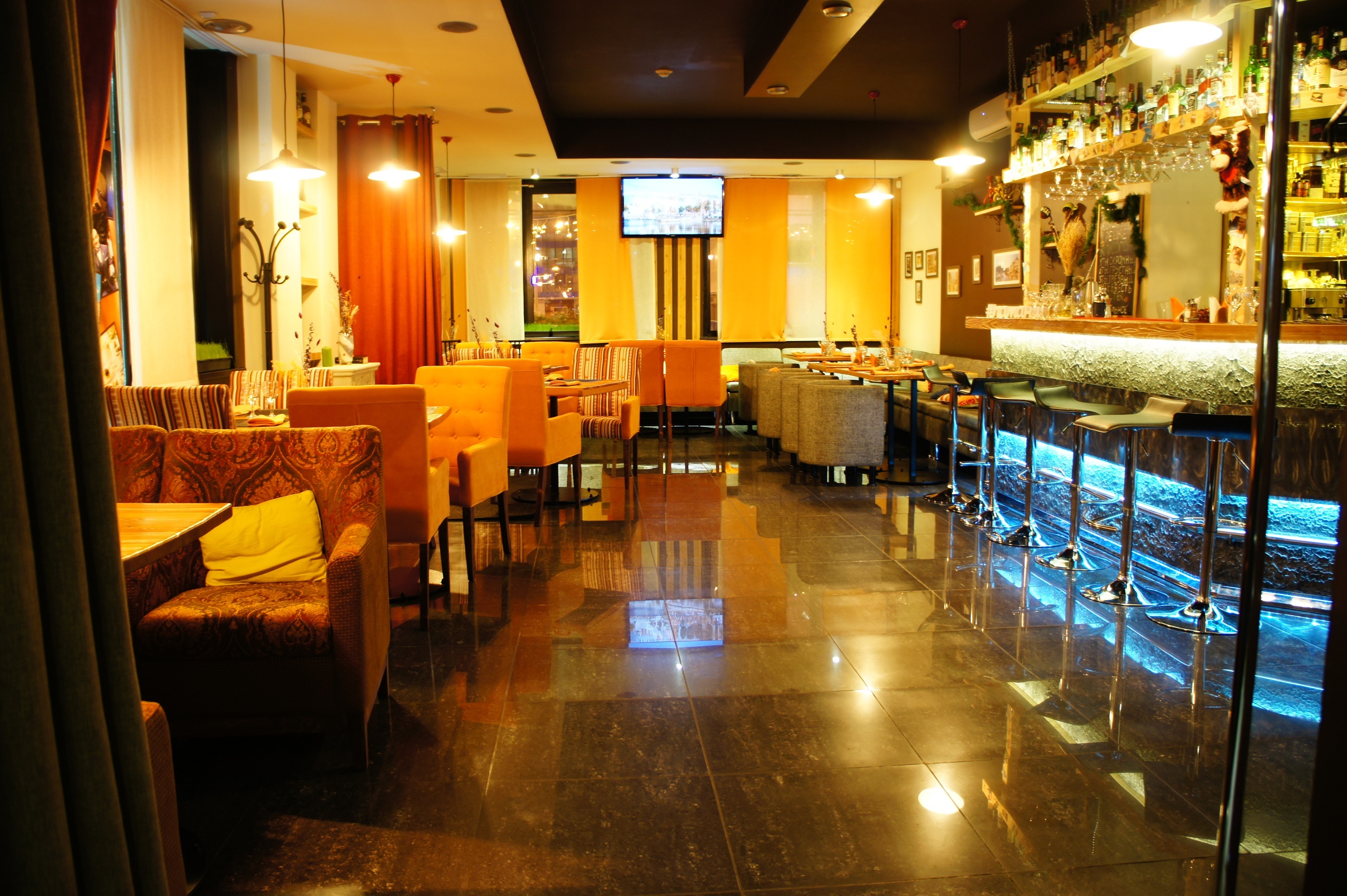 Illuminated cafe building free image download