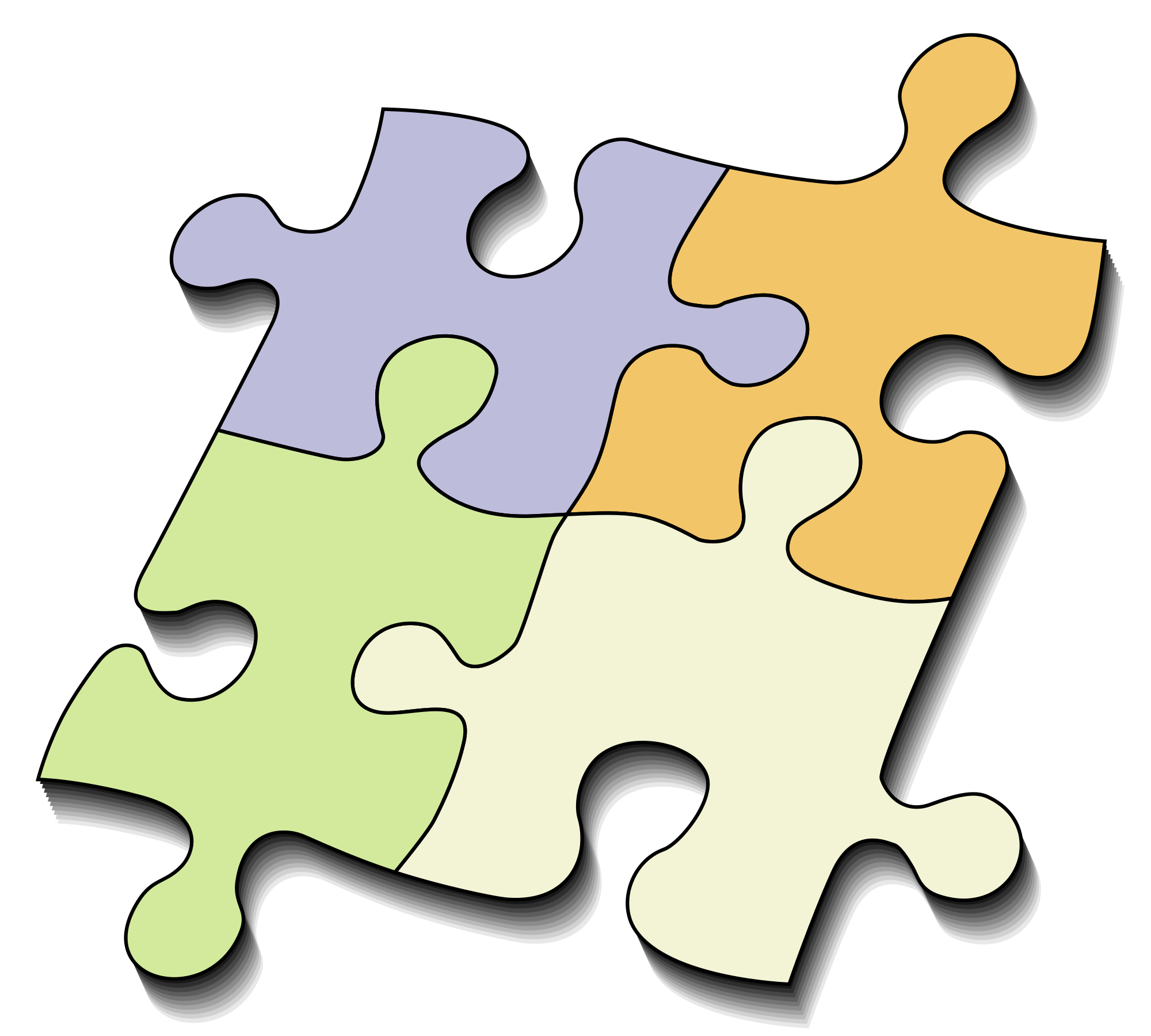 Four different color puzzle pieces together free image download