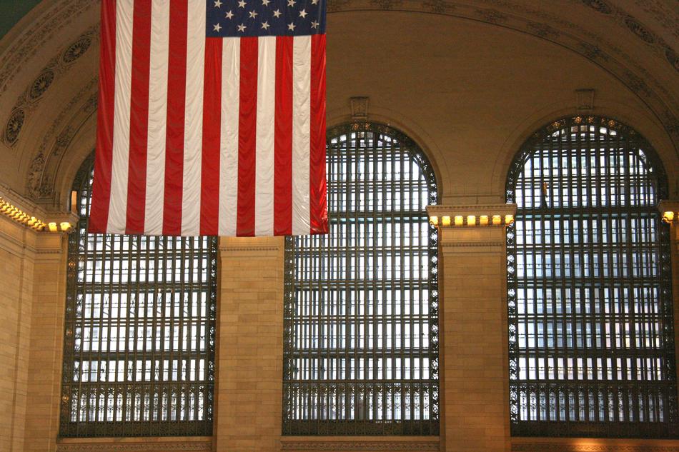 Flag in Train Station of New York free image download