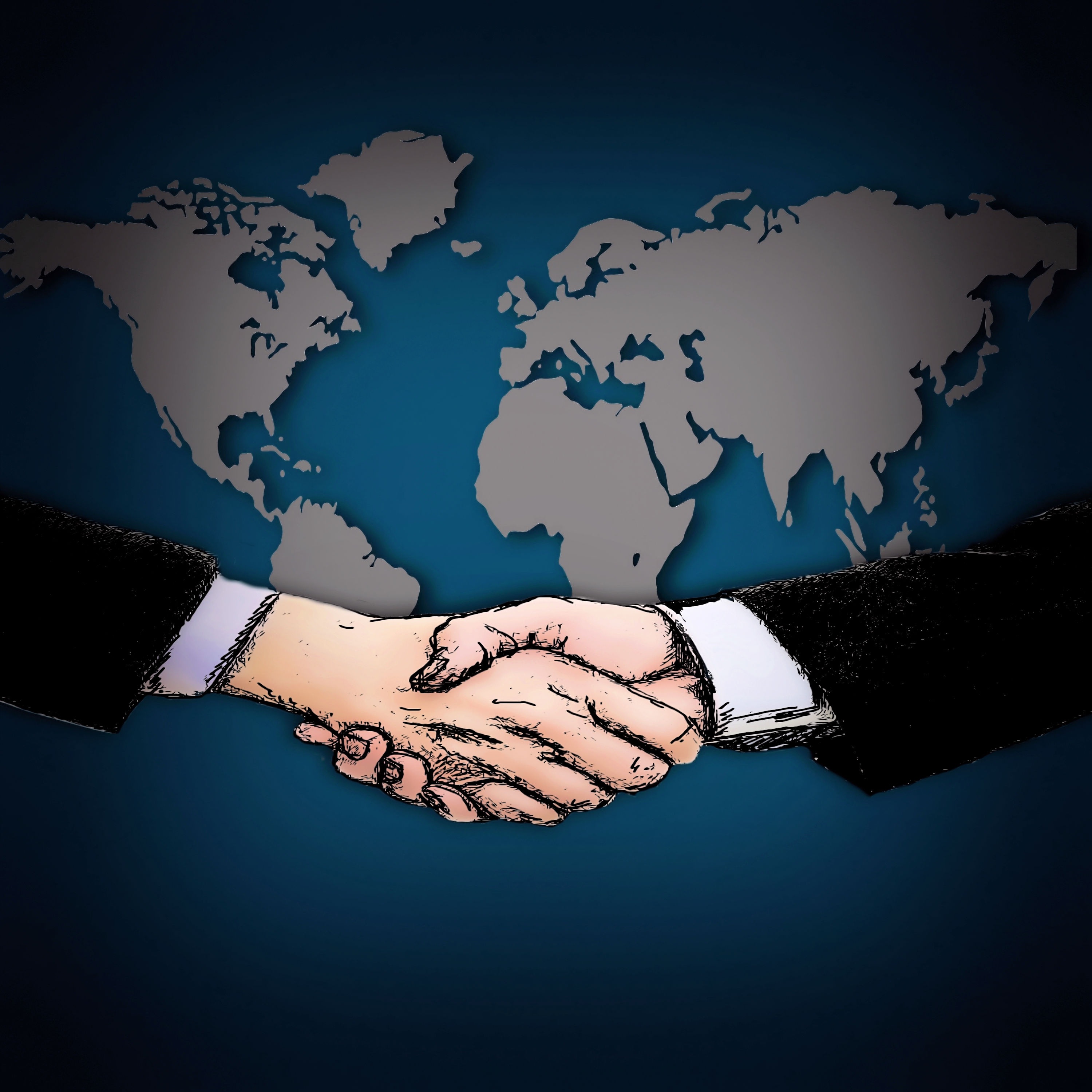Shaking hands map of the world free image download