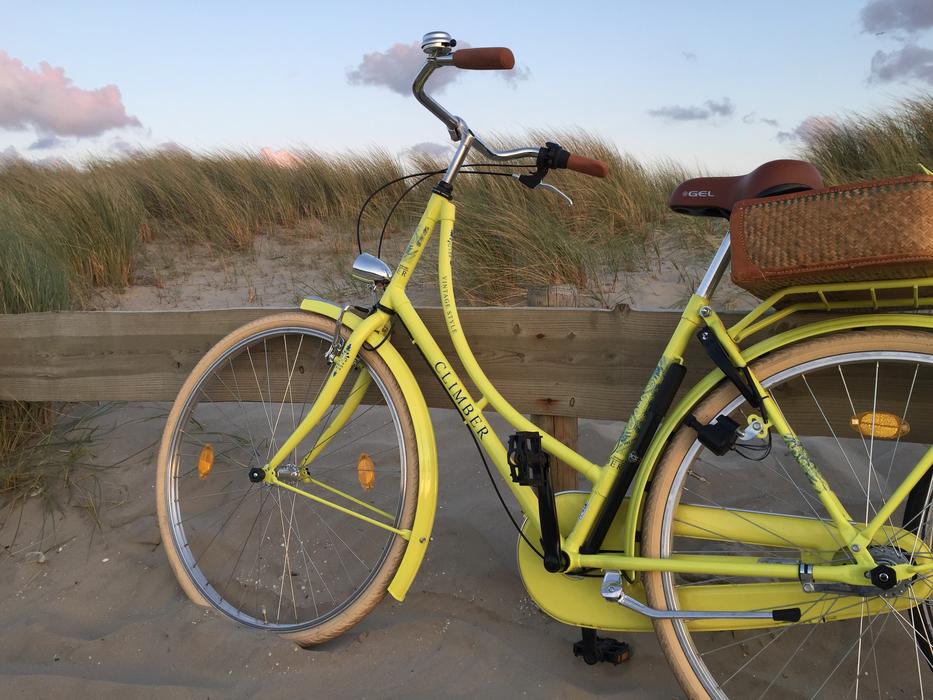 Yellow bicycle by the road free image download