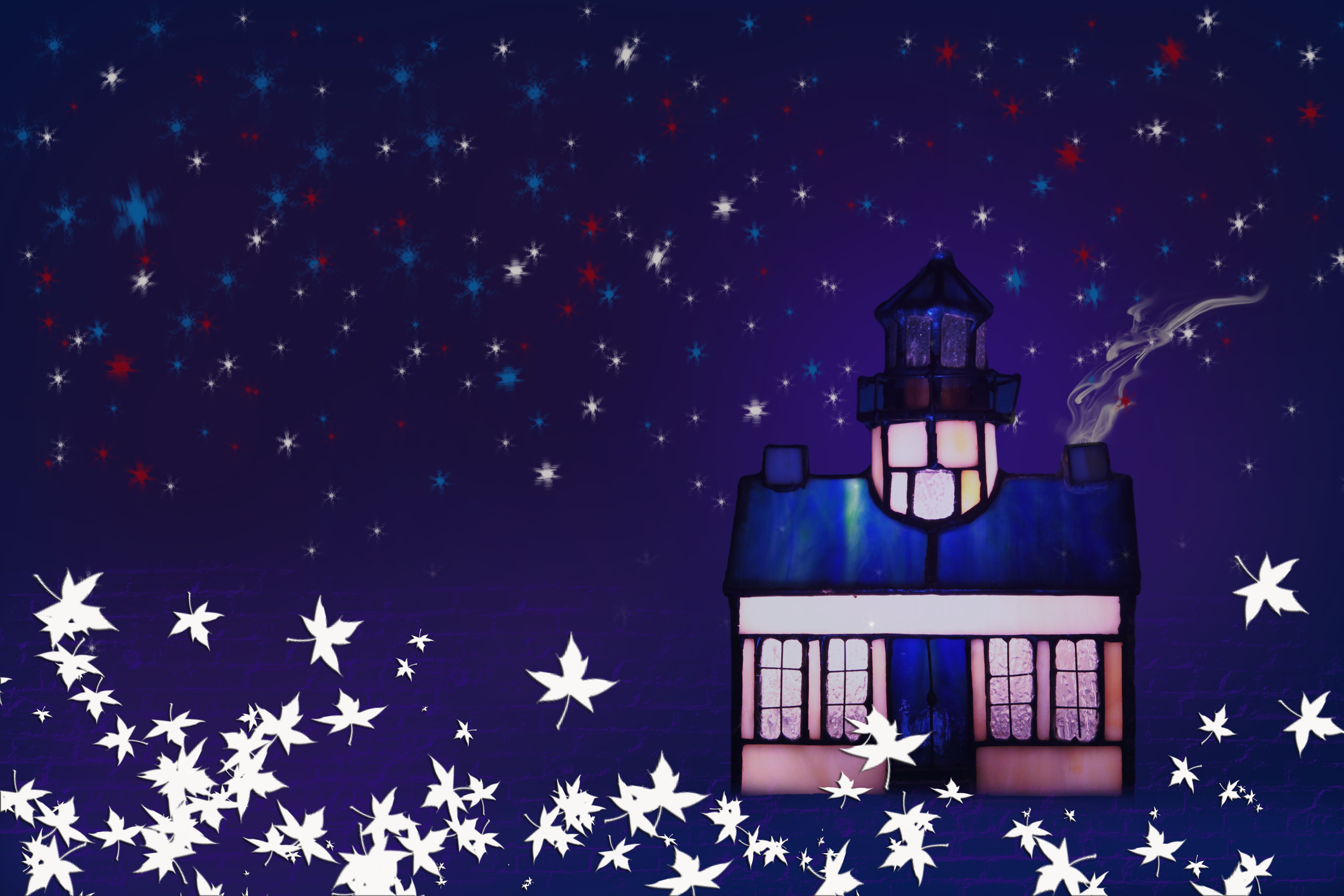 Night lighthouse christmas postcard free image download