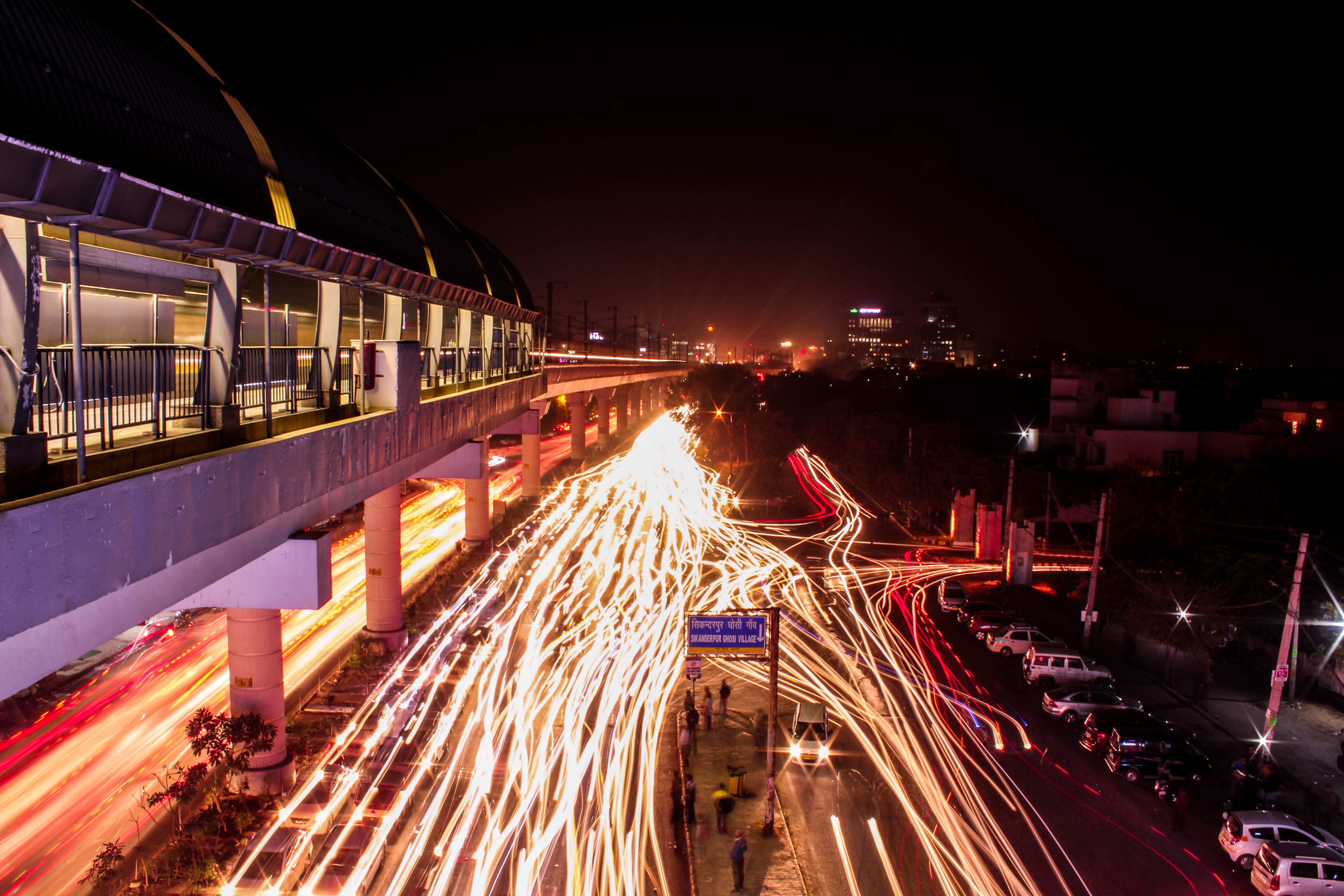 Cityscape of lightings in Gurgaon in India at night free image download