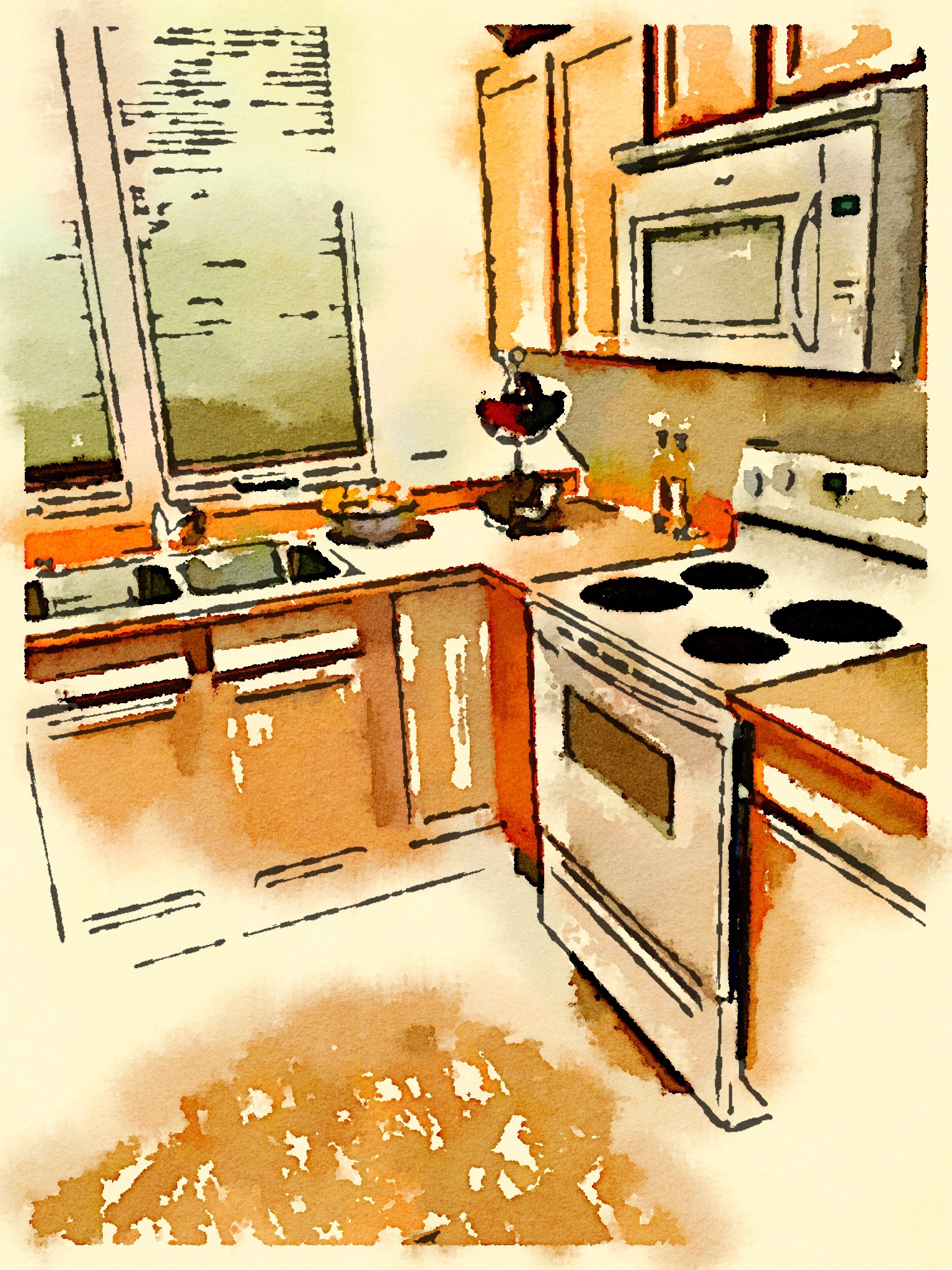 Kitchen watercolor drawing free image download