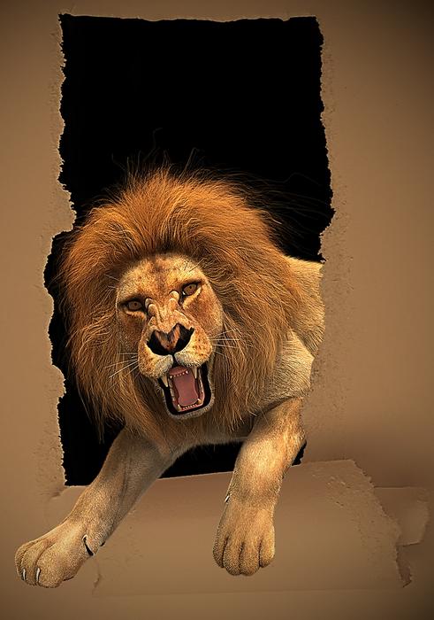 Lion roar frame paper torn free image download