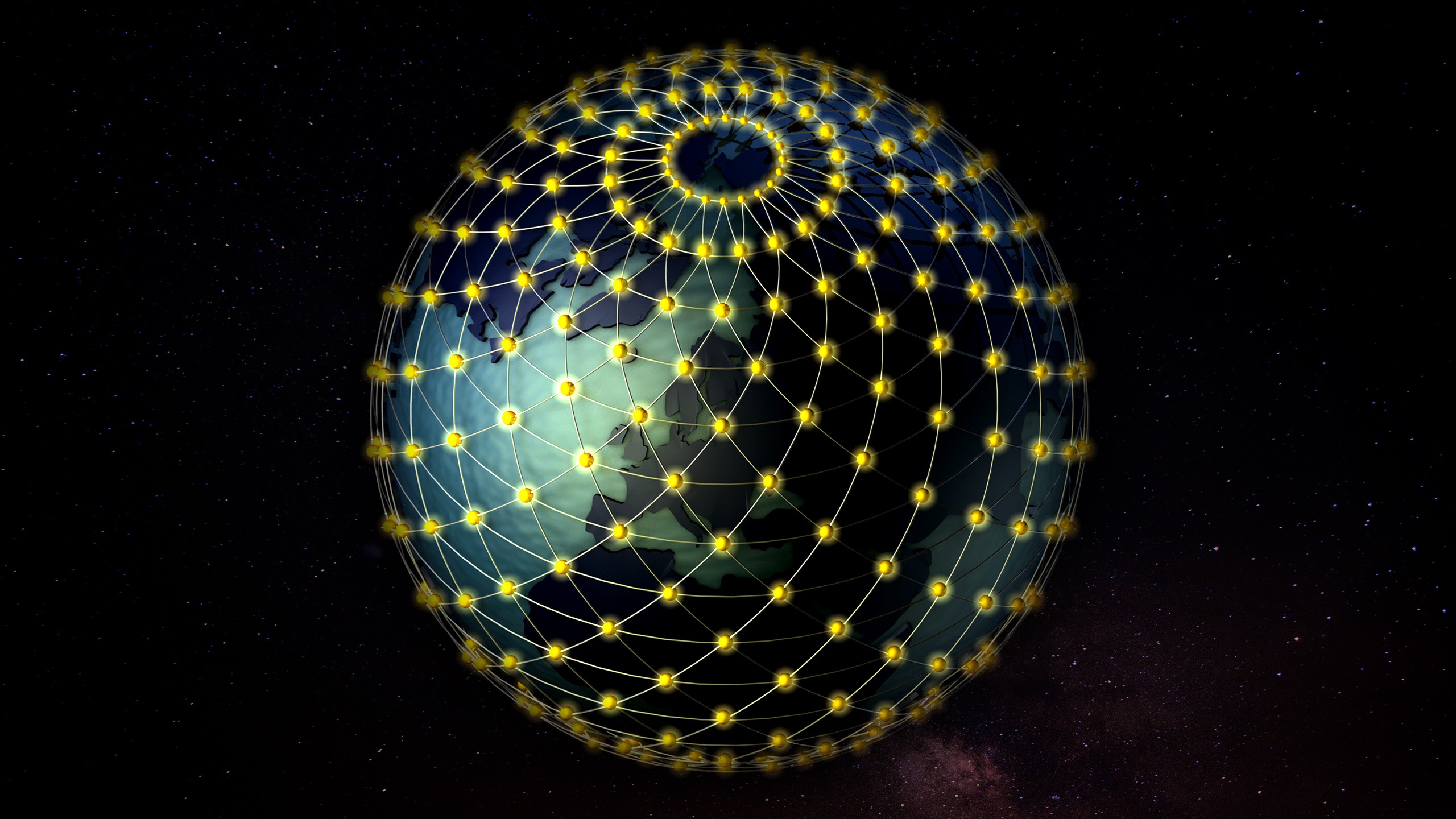 Green sphere with yellow balls free image download