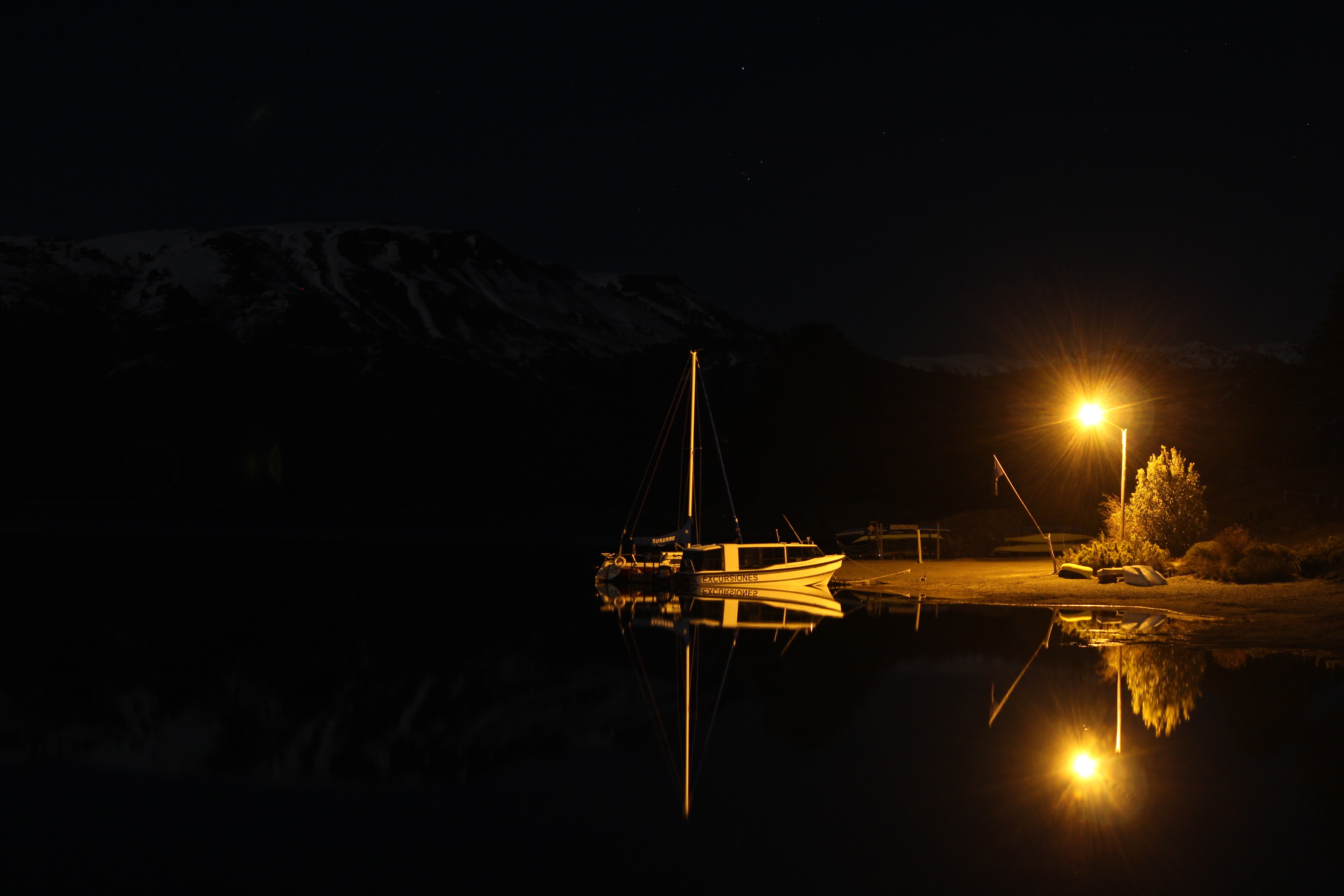Night Lake Boat free image download
