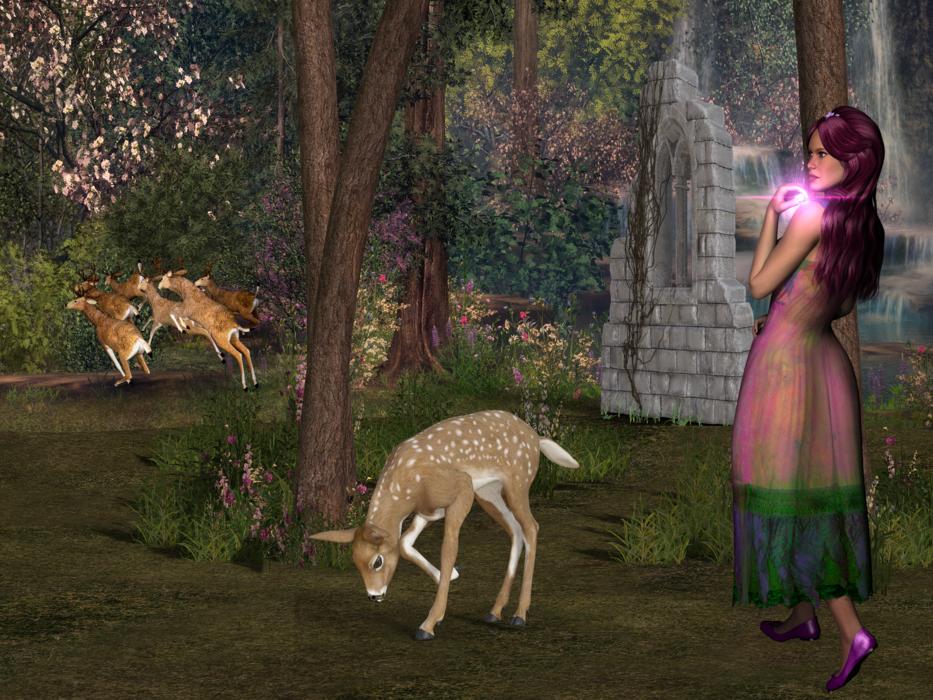 Deer and witch in the forest free image download