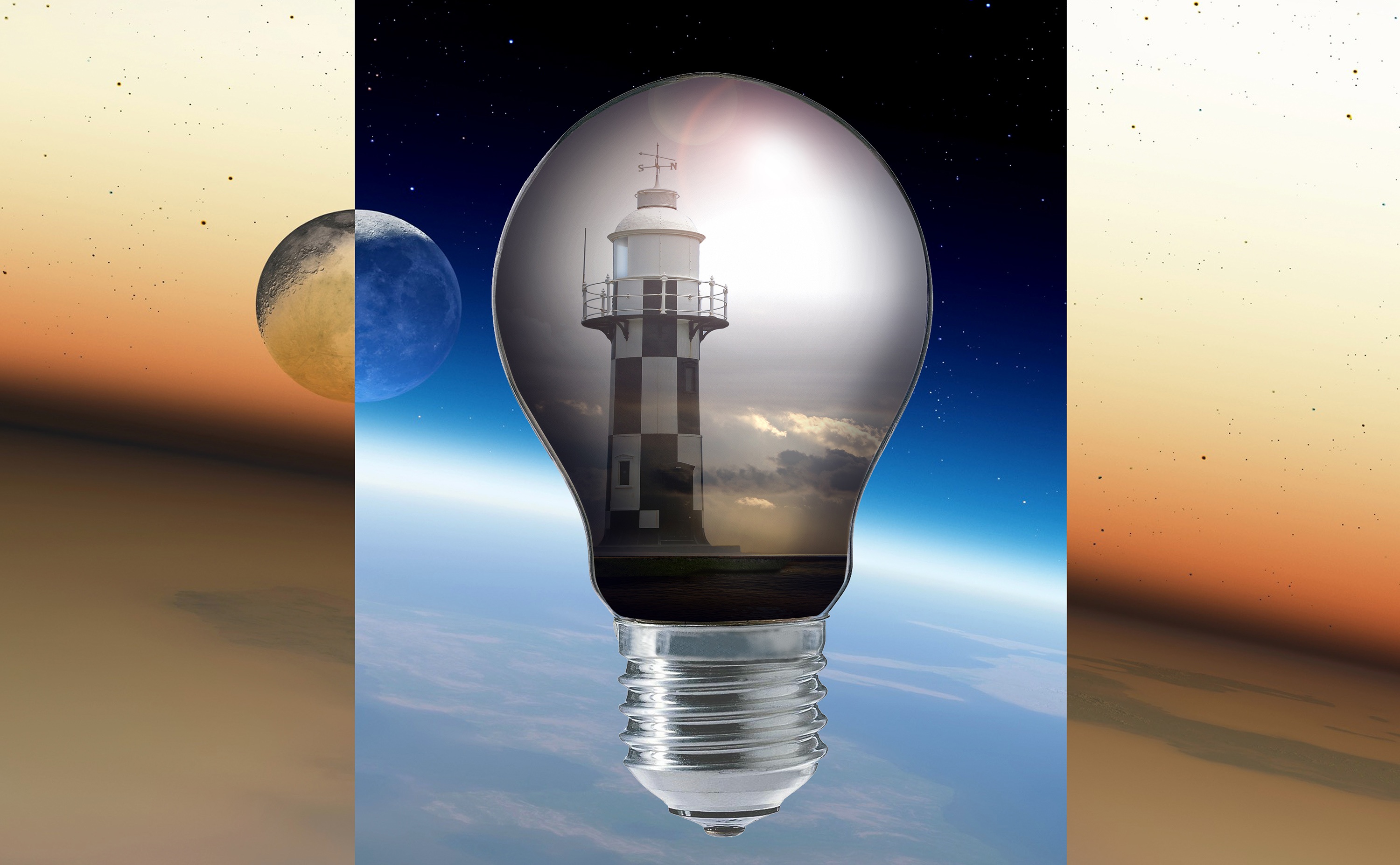 Lighthouse Moon Space free image download