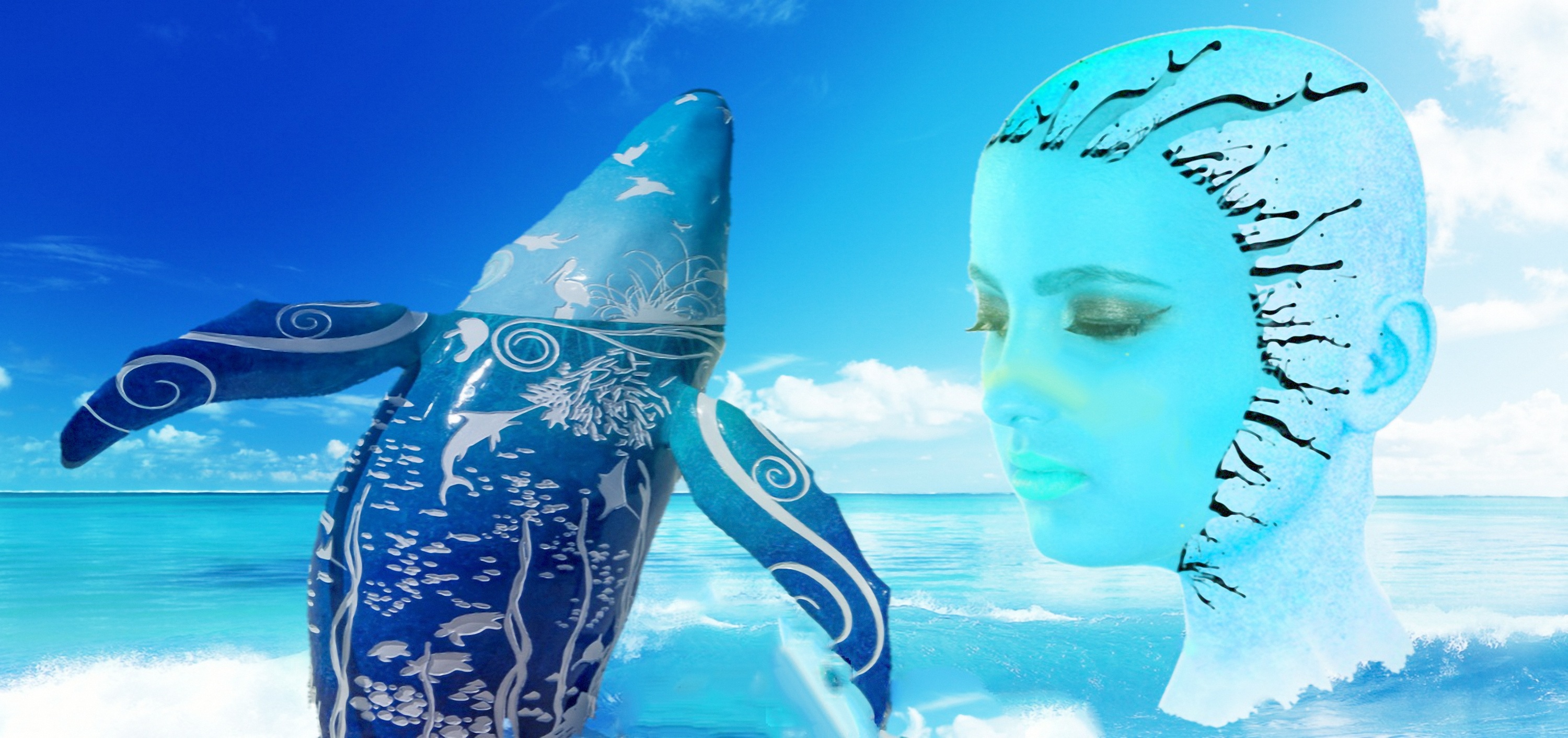 Beautiful art girl with blue whale free image download