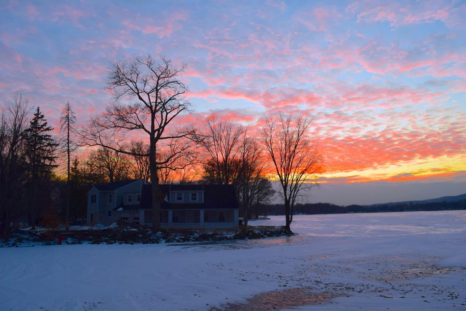 Sunset Winter House free image download