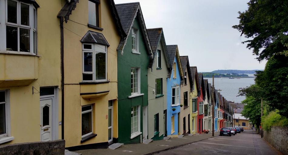 Row of the colorful houses in Cork, Ireland, on the beautiful landscape ...