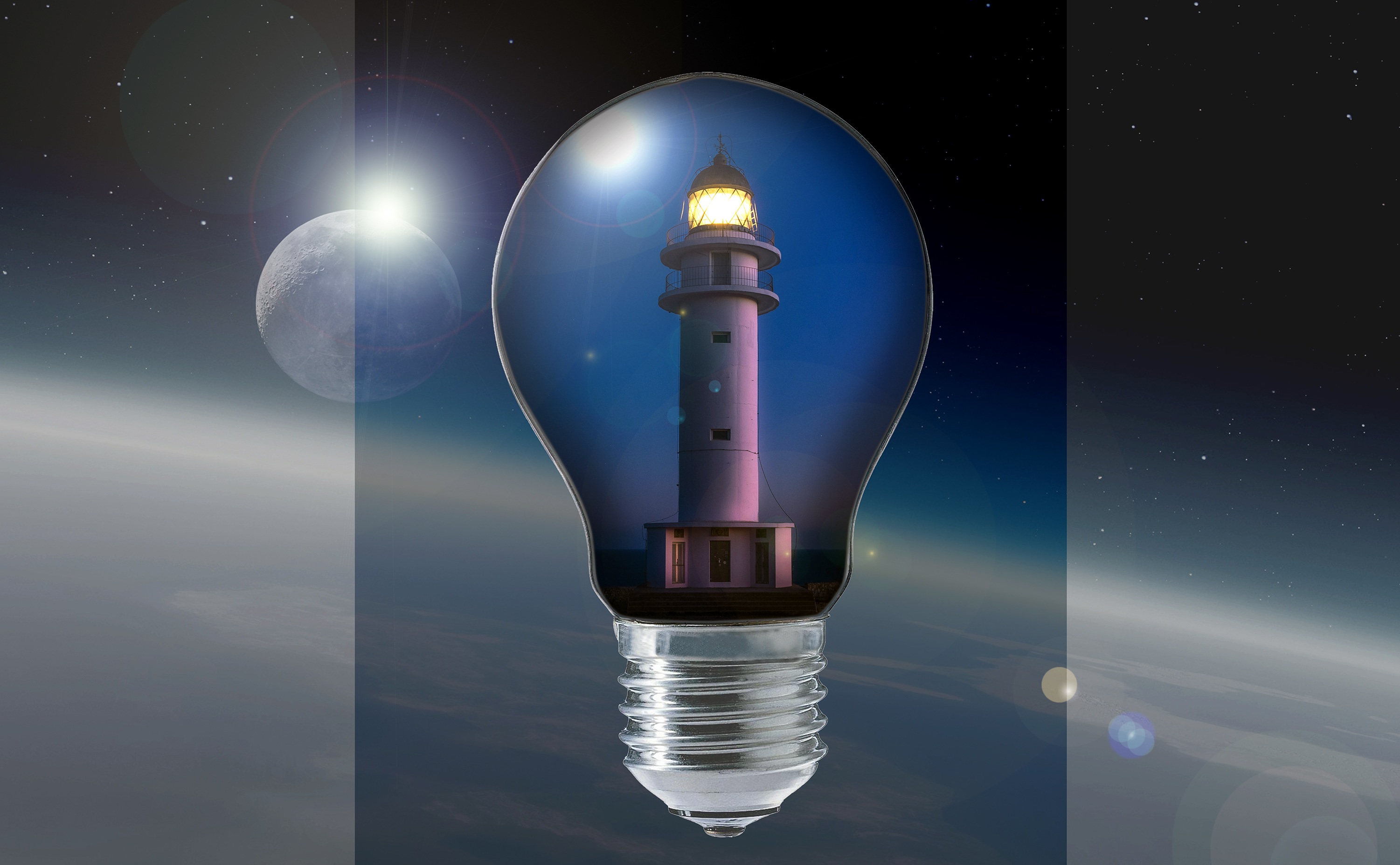 Lighthouse Moon Space free image download