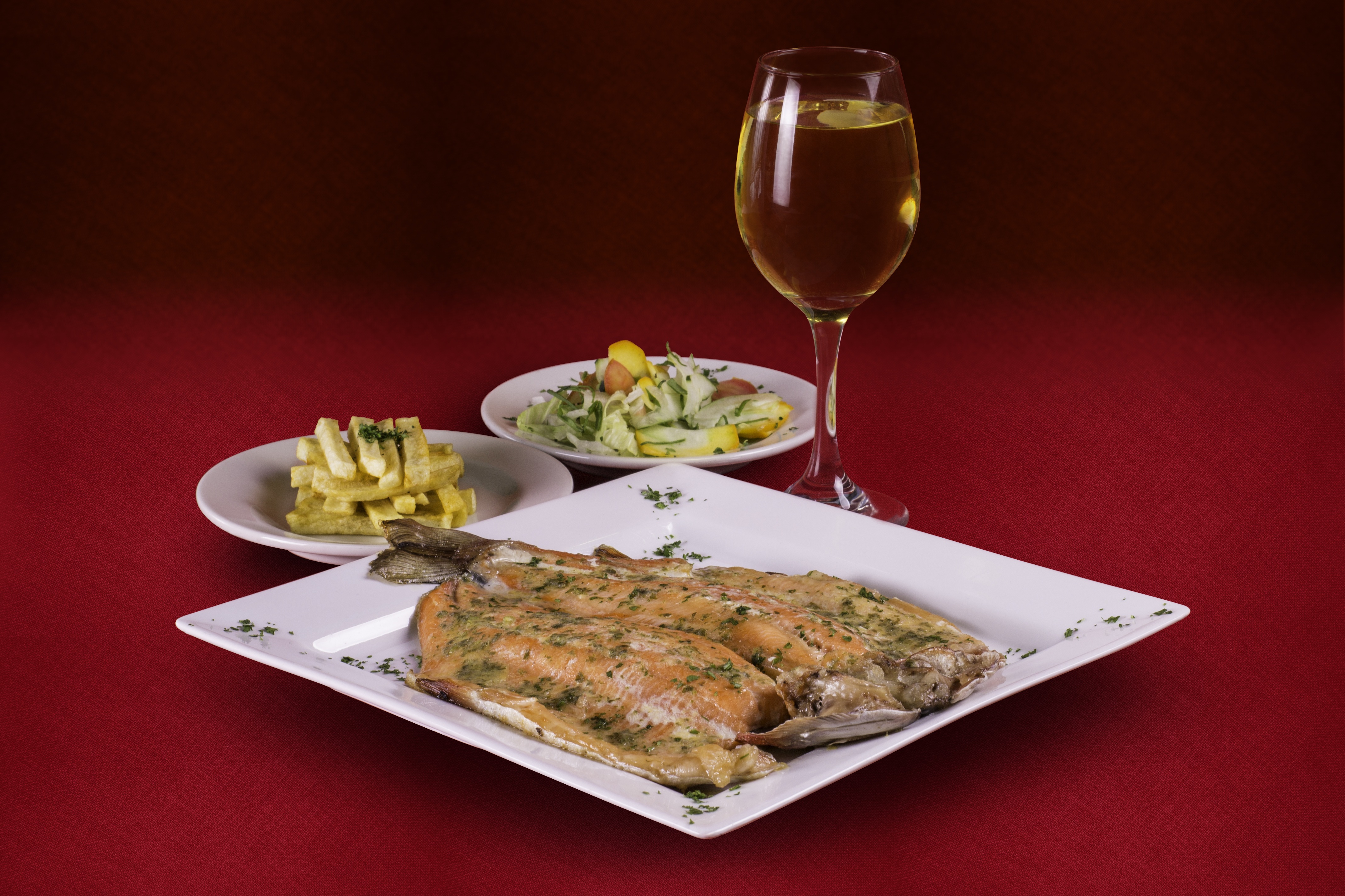 Sumptuous meal with a glass of wine free image download