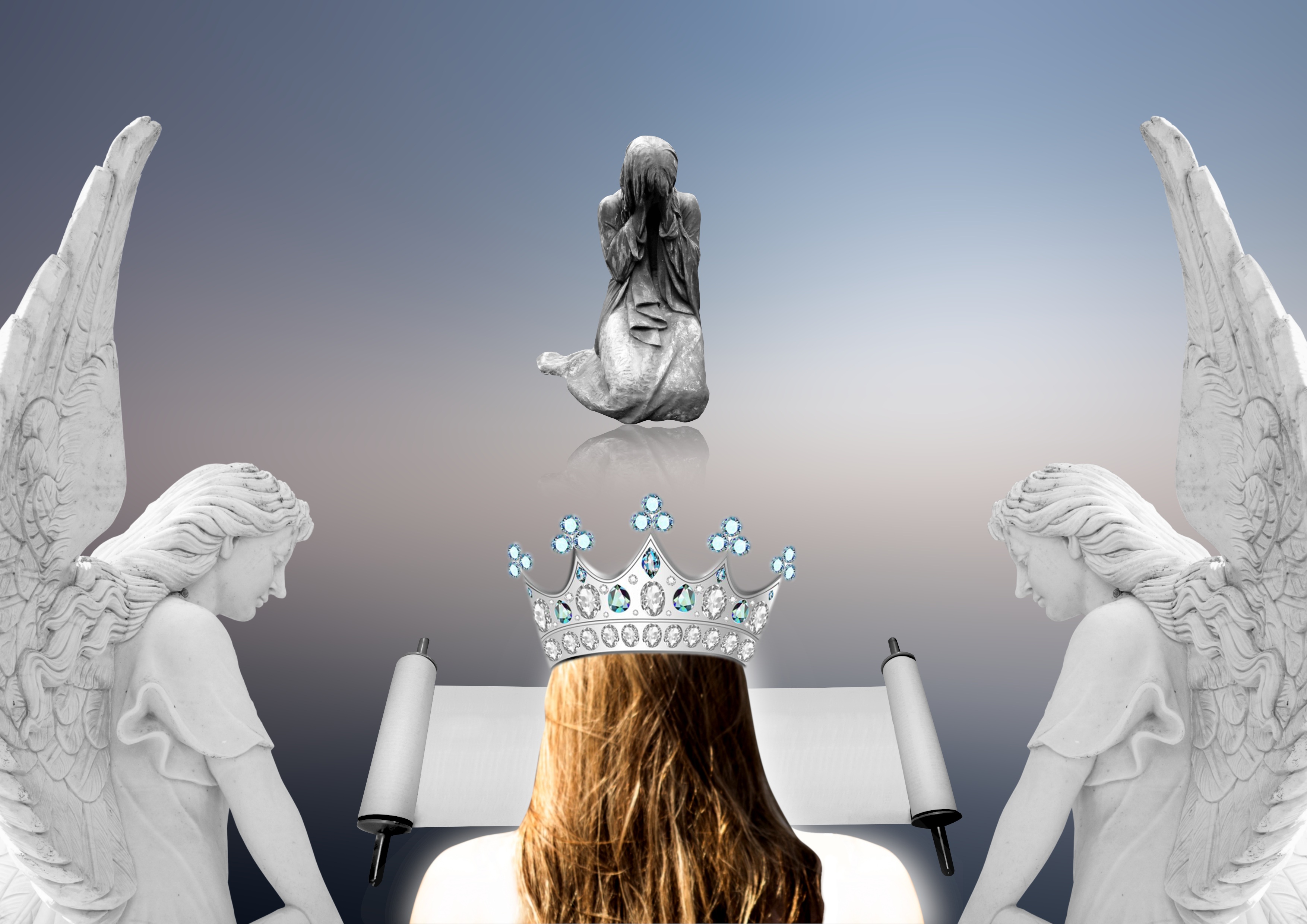 Girl with a crown with angels view free image download